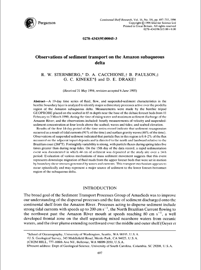 Observations of sediment transport on the Amazon subaqueous delta ...