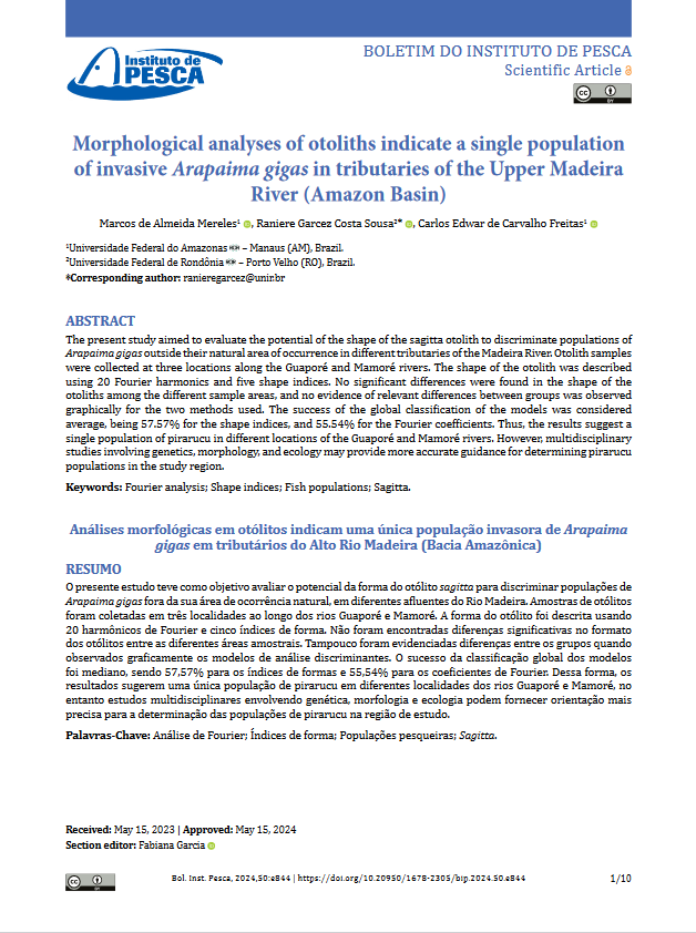 Morphological analyses of otoliths indicate a single population of invasive Arapaima gigas in ...