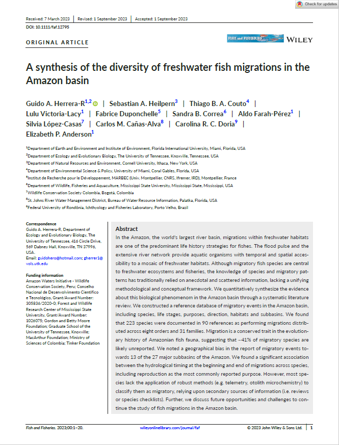 A synthesis of the diversity of freshwater fish migrations in the ...